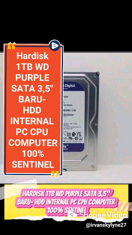 Hardisk 1TB WD PURPLE SATA 3,5" BARU- HDD INTERNAL PC CPU COMPUTER 100% SENTINEL#RacunShopee# ...